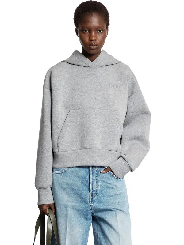Gucci Viscose Jersey Hoodie With Embroidered Logo - Grey