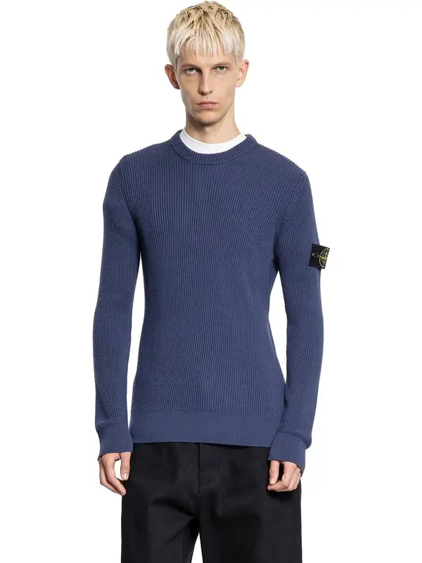 Stone Island Ribbed Wool Crewneck Sweater - Blue