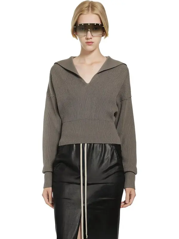 Rick Owens Temple Dracula Cropped V-neck Sweater - Grey