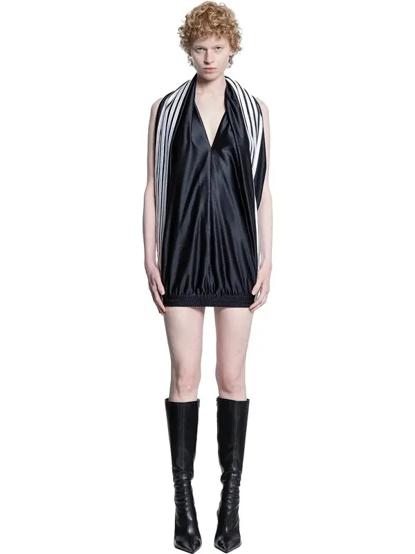 Balenciaga Polyester Jersey Dress With Striped Trim - Black