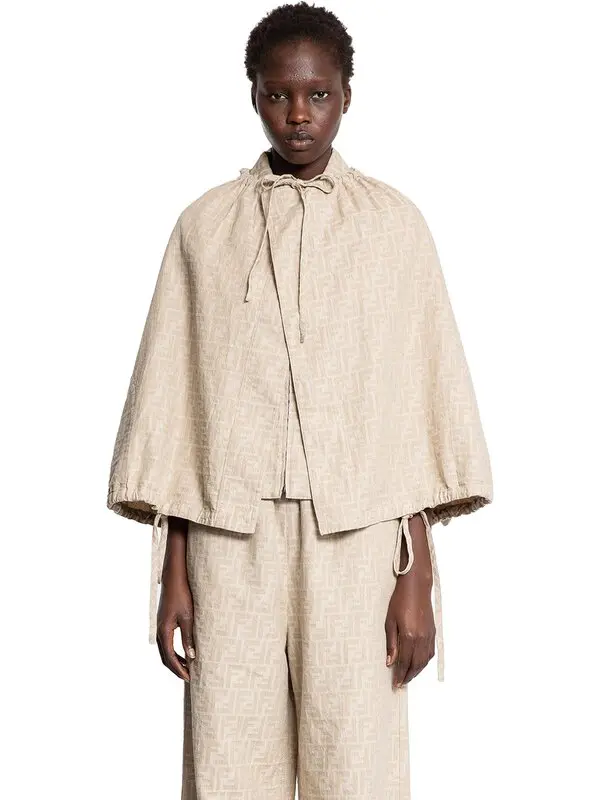 Fendi Ff Chambray Denim Cape - Beige