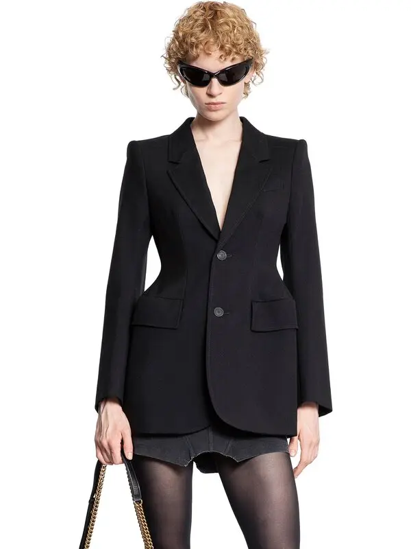 Balenciaga Hourglass Blazer In Wool Twill - Black