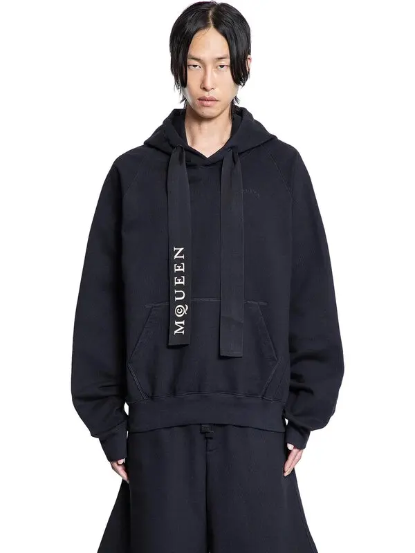 Alexander McQueen Wide Drawstring Hoodie - Black