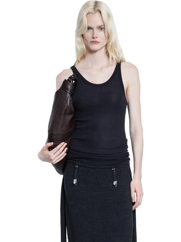 LEMAIRE Fine Merino Ribbed Knit Sleeveless Tank Top With Suspenders - Black