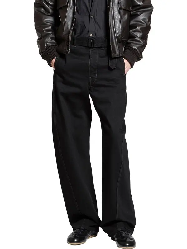 LEMAIRE Twisted Belted Pants In Heavy Denim - Black