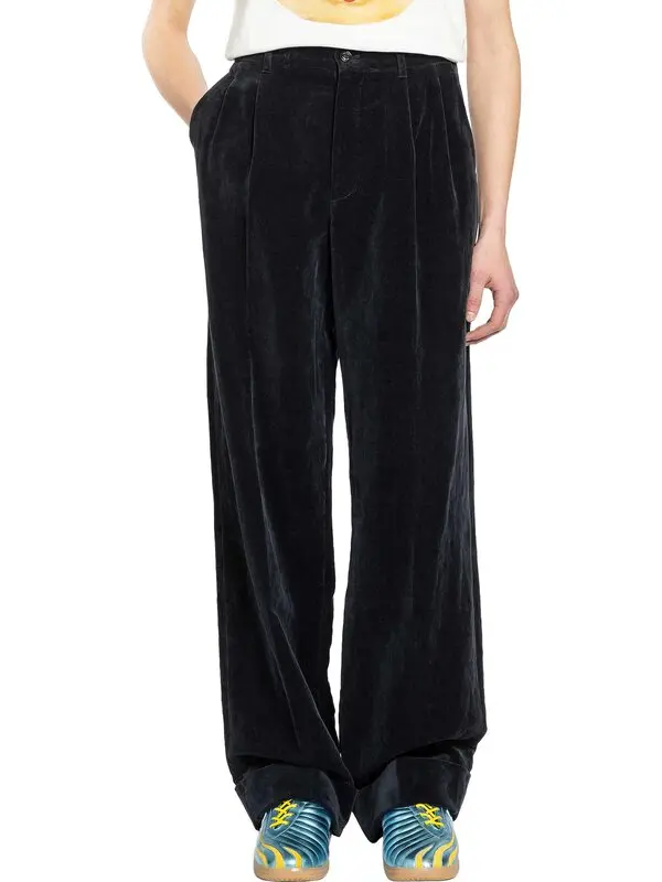 Valentino Garavani Washed Cotton Linen Velvet Trousers - Blue