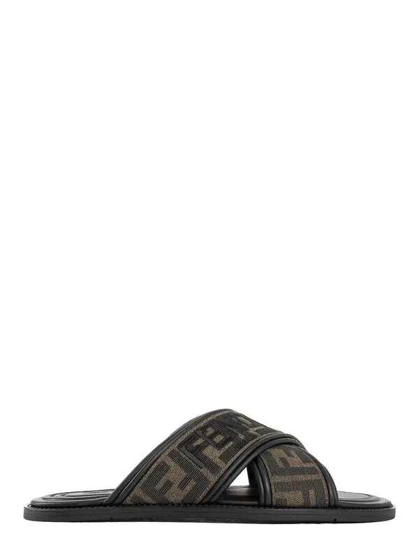 Fendi Ff Fabric Slides - Brown
