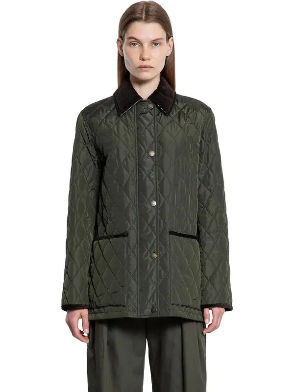 Burberry Quilted Nylon Jacket With Corduroy Collar - Green
