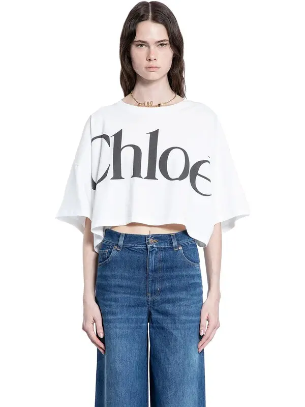 Chloé Cropped Boxy Faded Logo T-shirt - White