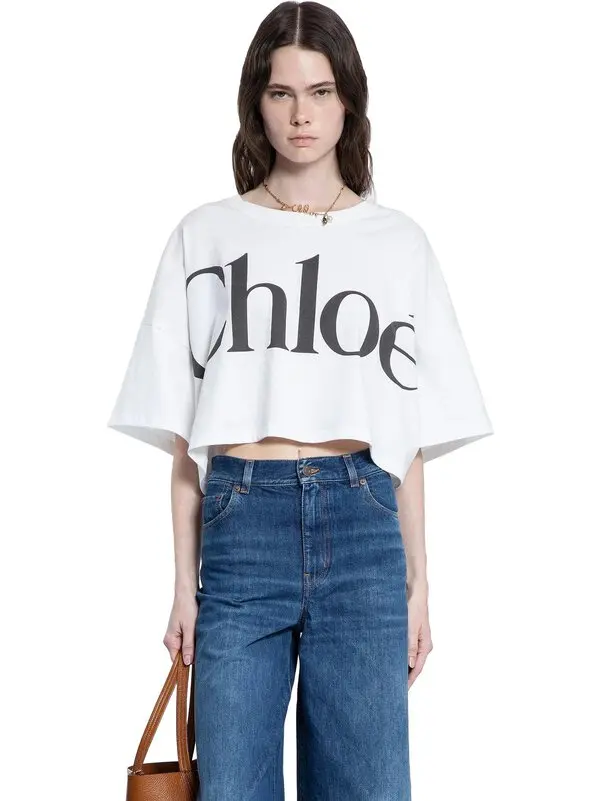 Chloé Cropped Boxy Faded Logo T-shirt - White