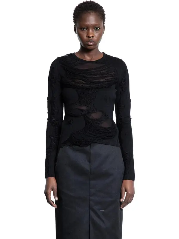 MAISON MARGIELA Shredded Cotton And Tulle Crewneck - Black