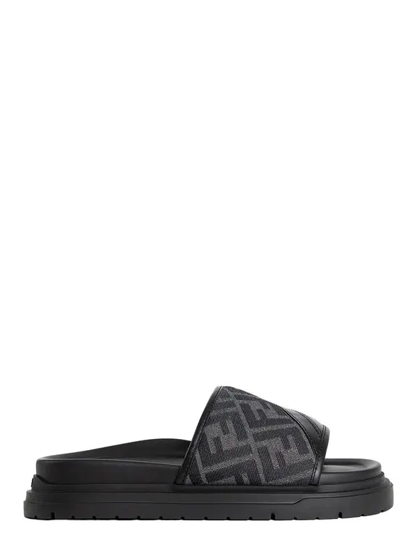 Fendi Diagonal Ff Jacquard Slides - Black