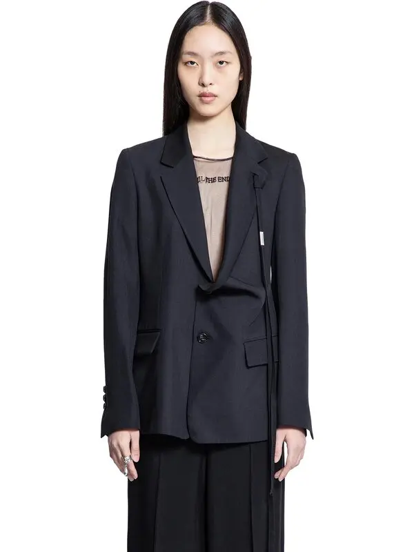 ANN DEMEULEMEESTER Asymmetrical Notched Lapel Blazer - Black