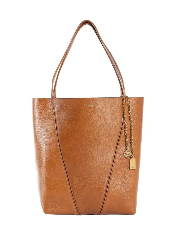 Chloé Spin Tote Bag In Shiny Grained Cowhide - Brown