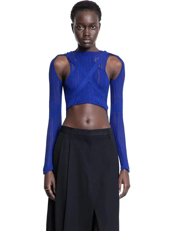HALOS Asymmetrical Striped Knit Top - Blue