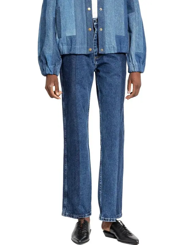 E.L.V. DENIM Paneled High-waisted Straight Leg Jeans - Blue