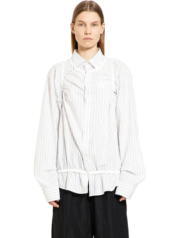 MAISON MARGIELA Striped Cotton Poplin Shirt With Grosgrain Detail - White