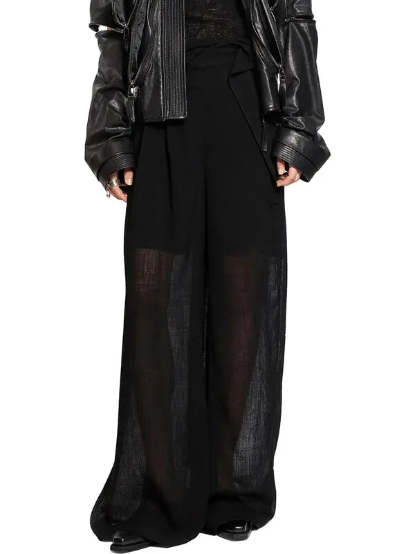 YEHUAFAN Sheer Nylon Wide Leg Pants - Black