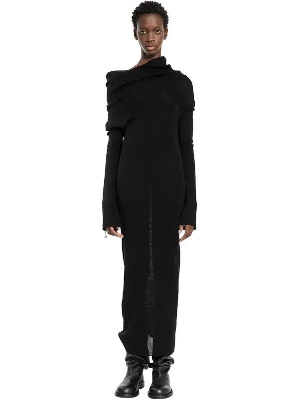 ANN DEMEULEMEESTER Barbro Long Dress In Ultralight Crêpe Wool Knit - Black
