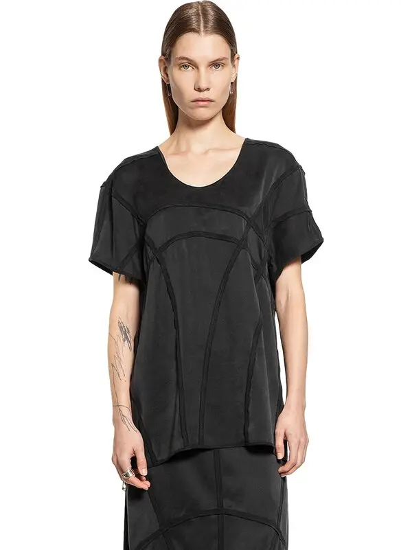 YEHUAFAN Overlock Silk Satin T-shirt - Black