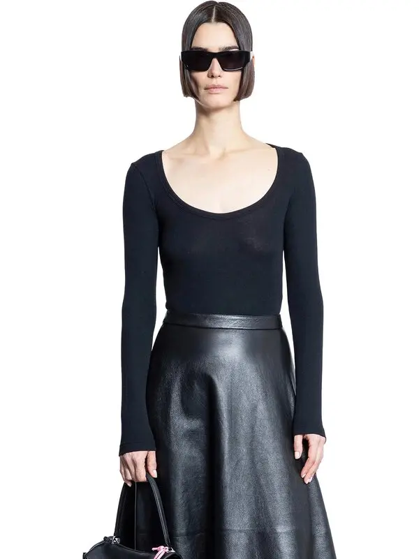 Balenciaga Bb Garderobe Ribbed Modal Scoop Neck Top - Black