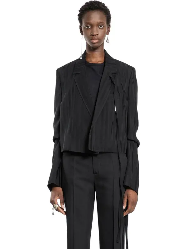 ANN DEMEULEMEESTER Cropped Blazer In Striped Viscose - Black
