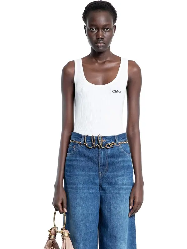 Chloé Ribbed Jersey Scoop Neck Tank Top - White
