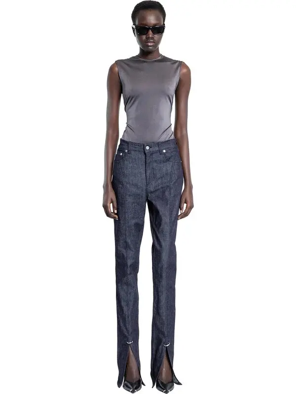 MUGLER Sleeveless Bodysuit With Embossed Shoulder Logos - Grey