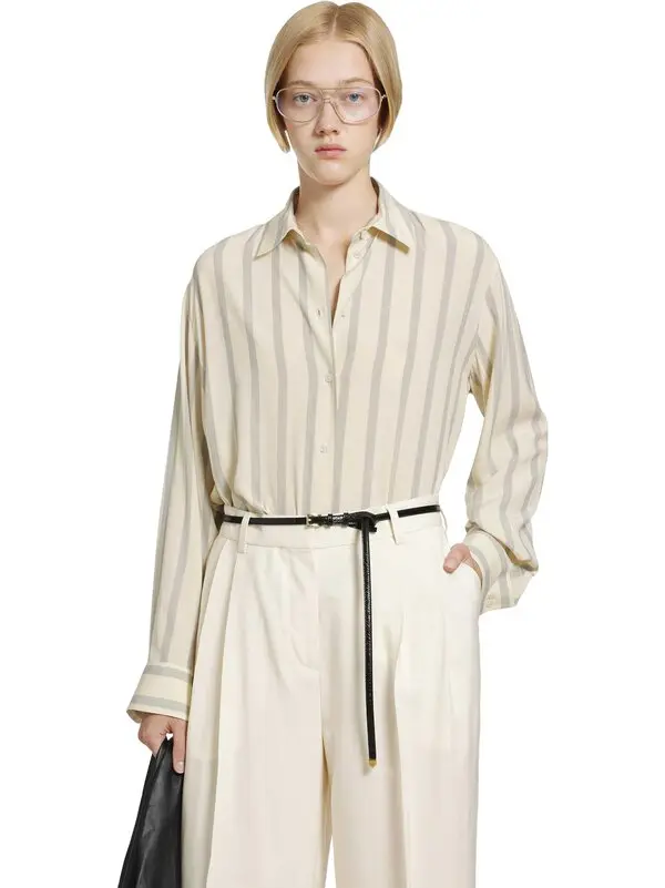 THE ROW Sisilia Pinstriped Silk Shirt - Beige