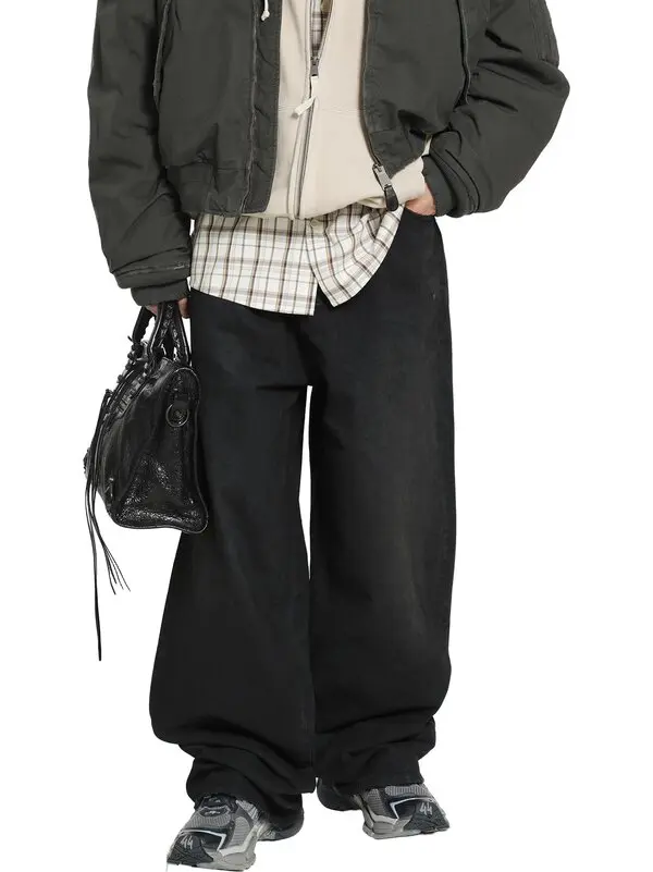 Balenciaga Japanese Denim Wide Leg Trousers - Black