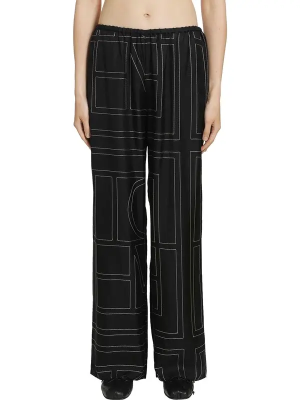 TOTEME Monogram Silk Twill Pajama Bottoms - Black&white