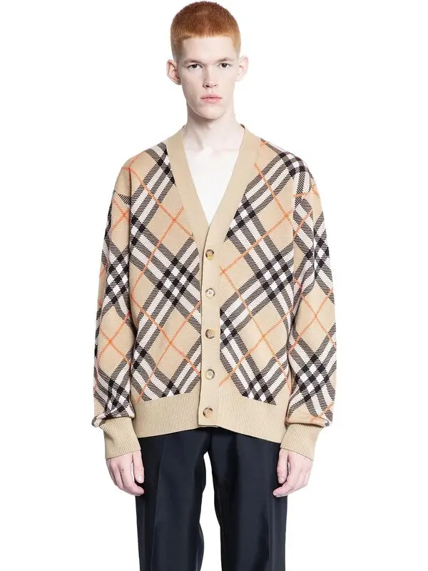 Burberry Checked V-neck Cardigan - Beige