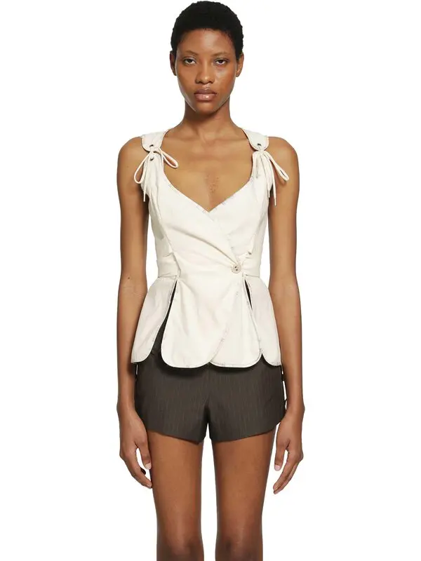 VIVIENNE WESTWOOD Sleeveless V-neck Peplum Top With Tie Shoulders - Beige
