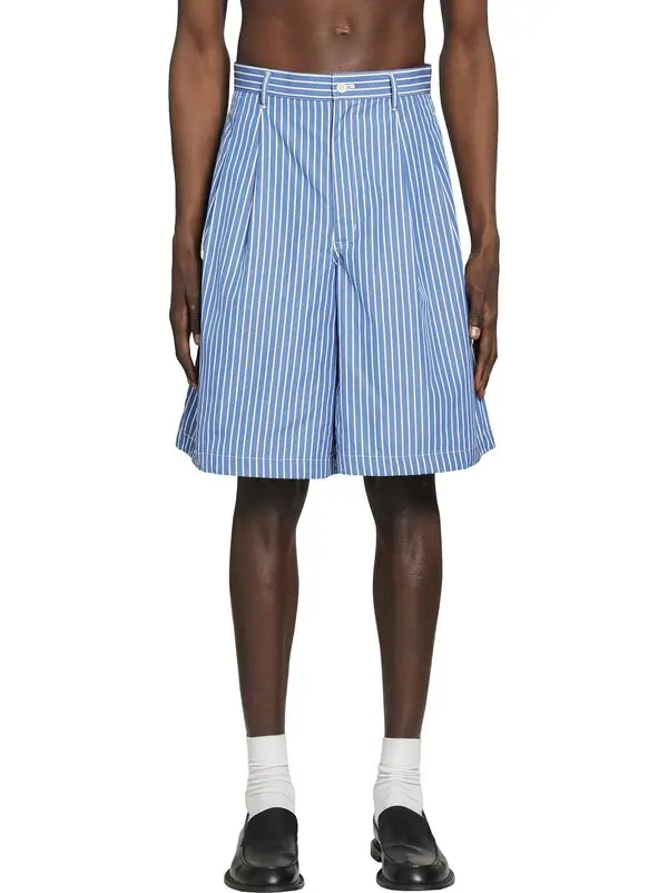 Comme Des Garçons Pleated Pinstriped Shorts - Blue