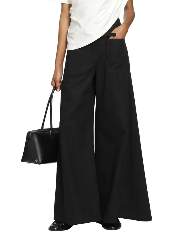 COURREGES Cotton Canvas Palazzo Pants With Buckled Belt - Black