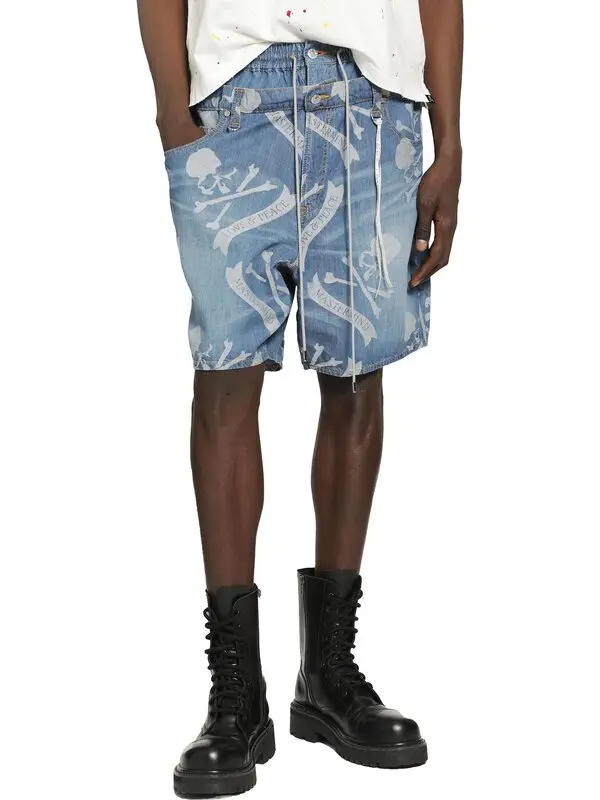 MASTERMIND WORLD Aloha Skull Jacquard Denim Shorts - Blue