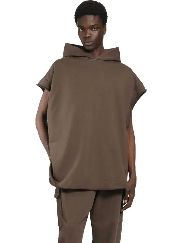ROADLESS Sleeveless Cotton Jersey Hoodie - Brown