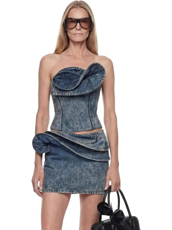 Magda Butrym Sculptural Rose Detail Denim Corset - Blue