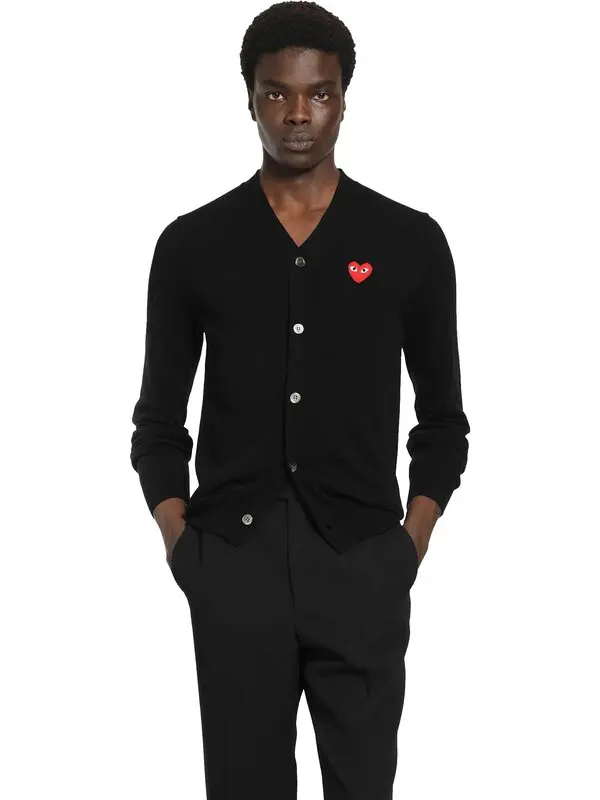 Play Comme Des Garcon Heart Wool Cardigan - Black