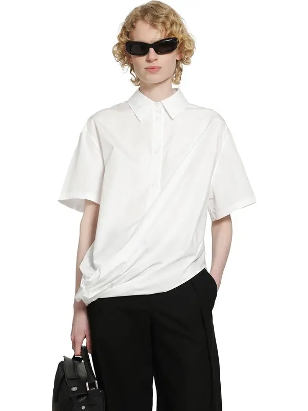 Loewe Short Sleeve Cotton Shirt With Draped Hem - White