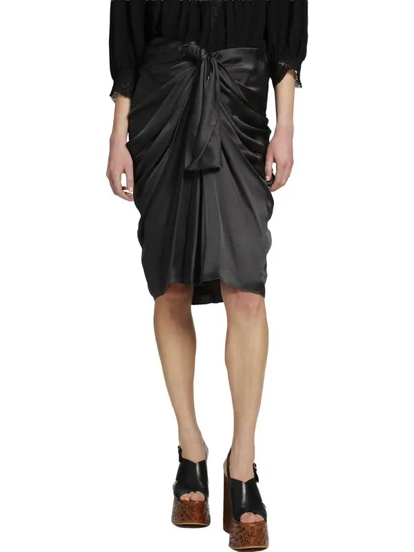 Chloé Draped Silk Satin Midi Skirt - Black