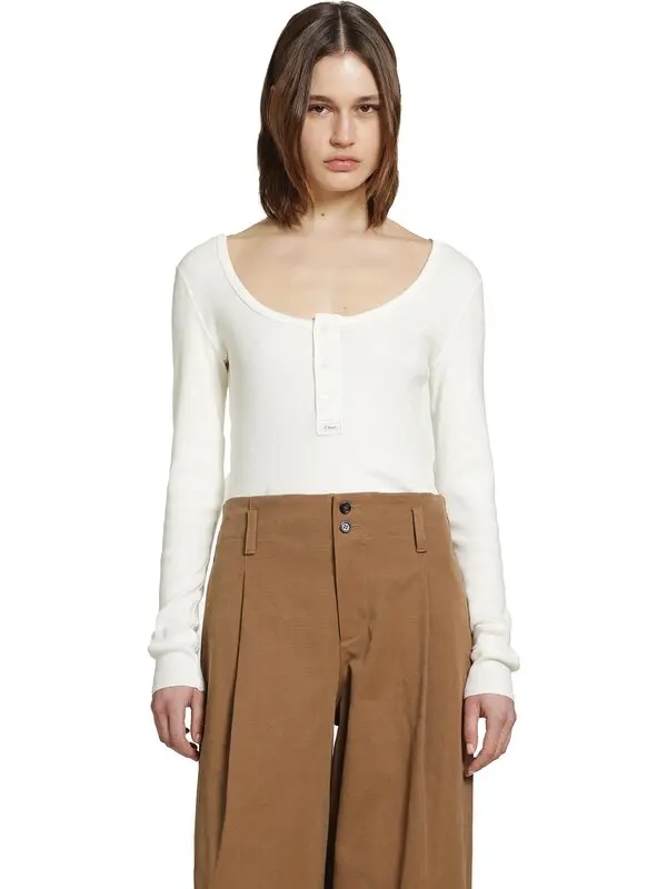 Chloé Henley Long Sleeve Top - Off-white