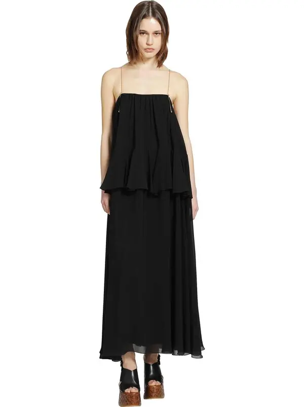 Chloé Silk Georgette Layered Sleeveless Dress With Chain Detail - Black