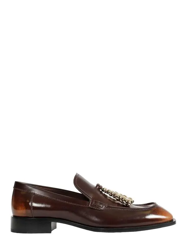Loewe Edge Hand-brushed Leather Loafers With Gold Embellishments - Brown