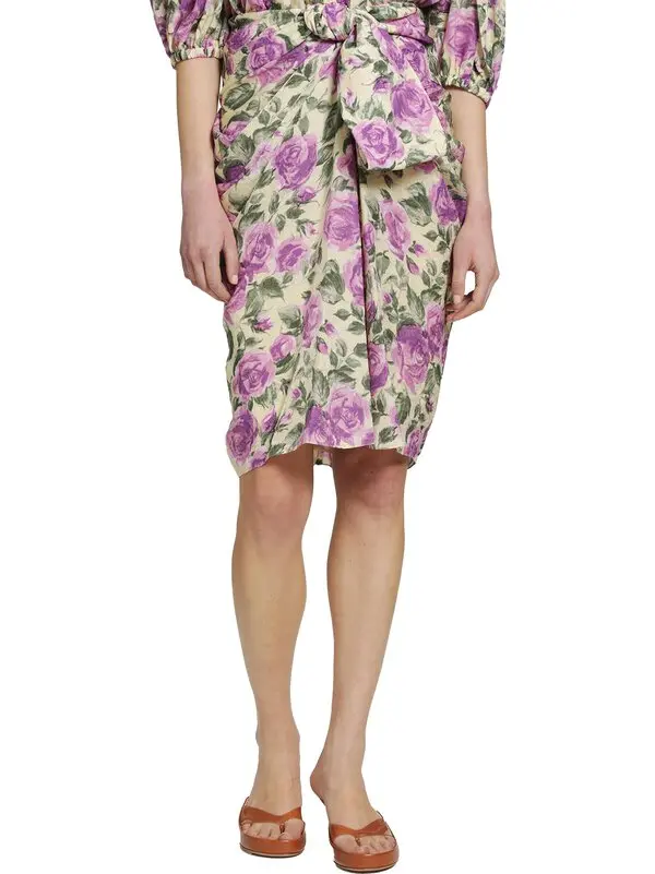 Chloé Draped Floral Silk Midi Skirt - Purple
