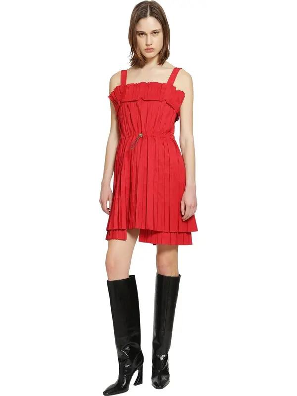 Fendi Pleated Faille Mini Dress - Red