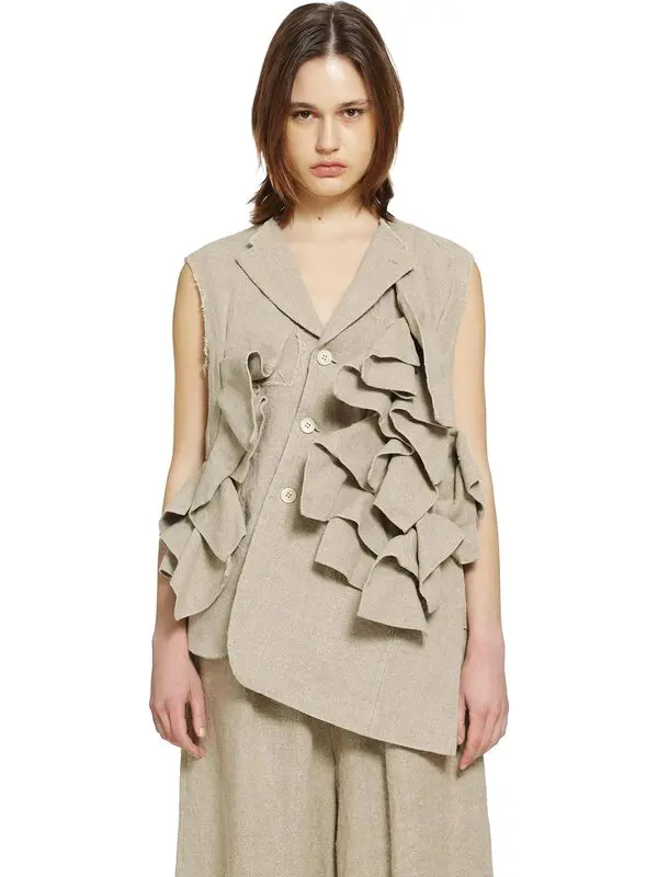 Comme Des Garçons Ruffled Linen Vest - Beige