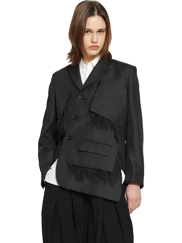 Comme Des Garçons Single-breasted Blazer With Frayed Trim - Black