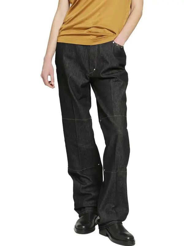 LEMAIRE High-waisted Straight Leg Pants With Asymmetrical Stud Detailing - Grey