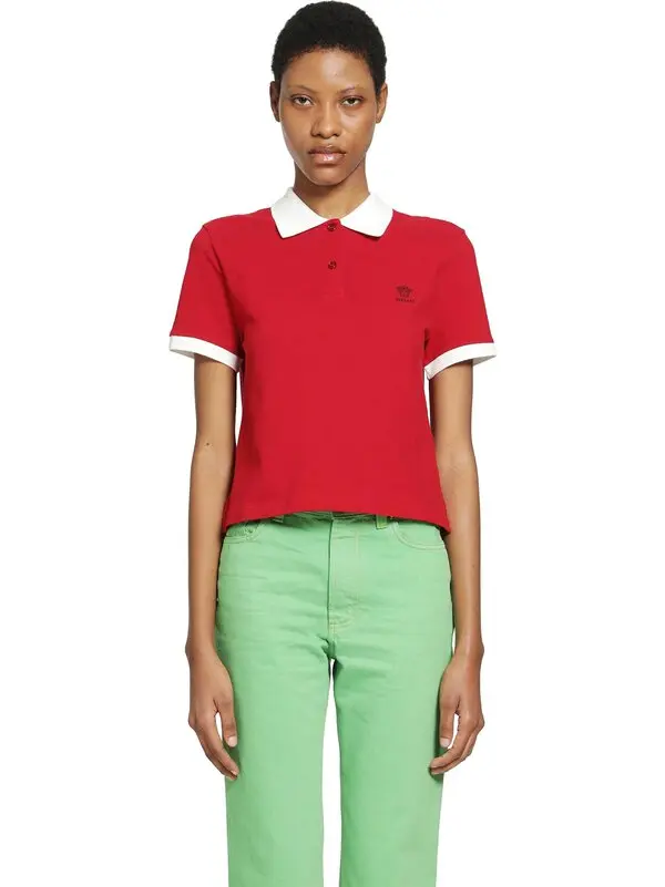 Versace Embroidered Cotton Piqué Polo - Red